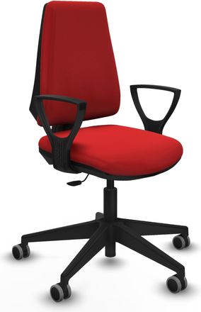 Piqueras y Crespo Elche Home Office Schreibtischstuhl mit festen Armlehnen, ausgestattet mit Permanentkontakt und Schneideschaum, 65 mm Rollen, Parkett, Rot