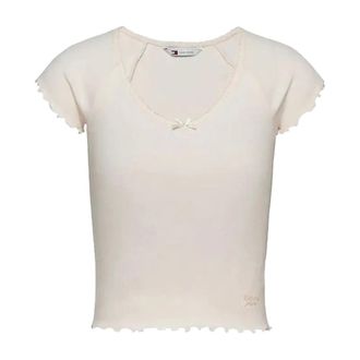 Tommy Jeans Femme, Tops, Blanc, Taille: 42 FR T-shirt blanc col en V