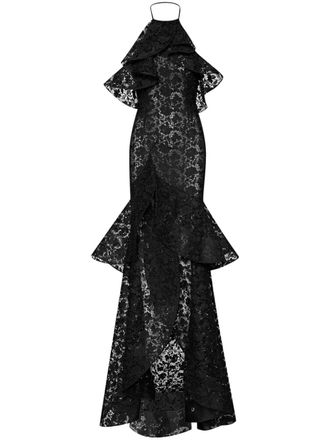 Oscar De La Renta blouse volant&eacute;e Gardenia en dentelle guipure - Noir