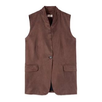 Oltre Femme, Vestes, Brun, Taille: 46 FR Gilet de tailleur en lyocell