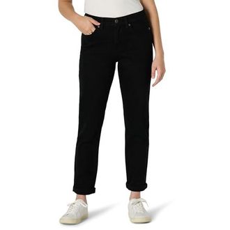 Amazon Essentials Jean Boyfriend Court, Taille Mi-Haute et Faible &Eacute;lasticit&eacute; Femme, Noir, 38-40