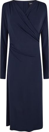 HUGO BOSS Ettita Wickelkleid f&uuml;r Damen, V-Ausschnitt, Lang&auml;rmlig (Dunkelblau)