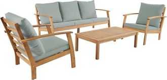 Sweeek Salon de jardin USHUAIA 5 places vert de gris en bois dacacia. un canap&eacute;. une table. deux fauteuils
