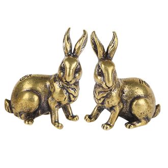 Supvox 2st&uuml;cke Messing Kaninchen Figur Hase Modell Dekoration Schreibtisch Auto Zubeh&ouml;r Gl&uuml;ckshase Ornament Schmuck Klein
