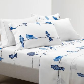 Lush Décor Rowley Birds Soft Bettlaken, Queen, Marineblau, 6-teiliges Set