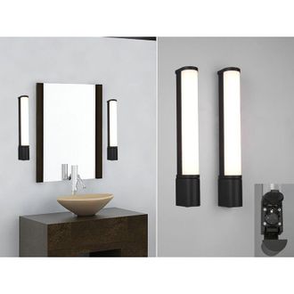 Trio Leuchten led Bad Wandleuchten 2er Set mit Steckdose Schwarz - Spiegelleuchten, b: 41,5cm