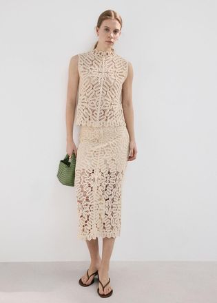 Mango Top maille ajour&eacute;e sable - Femme - S - MANGO