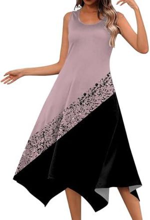 Generic Robes boh&egrave;me 2026 pour femmes, robe trap&egrave;ze d&eacute;contract&eacute;e sans manches, imprim&eacute; floral, col rond, tenue quotidienne, printemps, &eacute;t&eacute;, automne, confortab