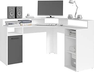 Byliving Fox Gaming-Schreibtisch, Eckschreibtisch, viel Ablagefläche, mit Aufsatz, Holzwerkstoff, Weiß, B-139, H-90,8, T-139 cm