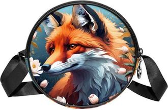 Generic Sac &agrave; bandouli&egrave;re rond pour femme, motif fleurs de renard, sac &agrave; dos avec fermeture &eacute;clair, bretelles r&eacute;glables, sac &agrave; main rond d&eacute;contract&eacute; pour femm