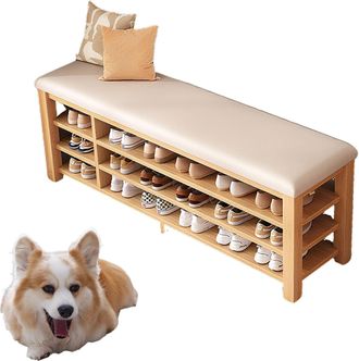 Generic Kleiner Schuhschrank mit Bank Eingangsaufbewahrung Holzschuhgepackung gepolsterter Sitz Massivholz Eingangsbank Schlammroom Flur Flur weiß 100cm