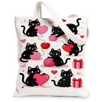 Generic Sacs fourre-tout en toile motif chat mignon, adorables chatons, sacs d&eacute;picerie r&eacute;utilisables, l&eacute;gers et lavables, blanc, 13x15 Inch