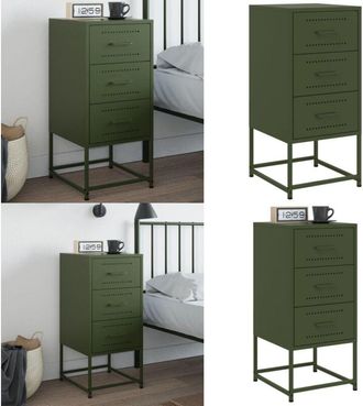 vidaXL Nachttisch Olivgr&uuml;n 36x39x78 cm Stahl - Industriel Stil Nachttisch - Stahl Nachttisch - Gr&uuml;ner Nachttisch - Nachttisch Mit Schublade - Wohnraum