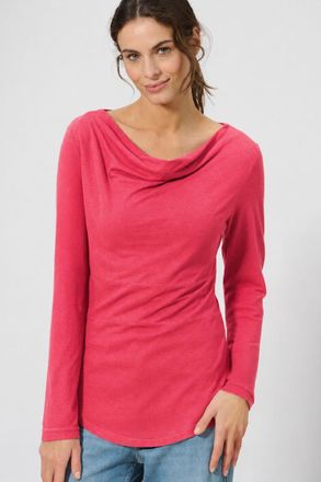Hempage Hempage Damen vegan Langarmshirt Wasserfallausschnitt Tomatenrot