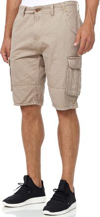 Indicode Herren Blixt Cargo Shorts mit 6 Taschen und G&uuml;rtel aus 100% Baumwolle | M&auml;nner Greige, S
