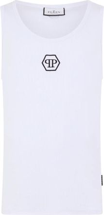 Philipp Plein Homme, Tops, Blanc, Taille: XL Cotton Tank Top Hexagon