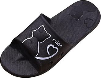 Generic Pantoufles antid&eacute;rapantes pour couple - Motif chat - Pour l&eacute;t&eacute; et la salle de bain, Noir, 40 2/3 EU
