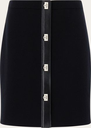 Ferragamo Damen Strickrock mit Ledereins&auml;tzen Schwarz