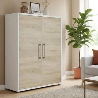 Dmora Kommode Leocadie, Wohnzimmerbuffet, Wohnzimmer-Sideboard, Moderne K&uuml;chen-Speisekammer, 89x40 h113 cm, Wei&szlig; und Eiche