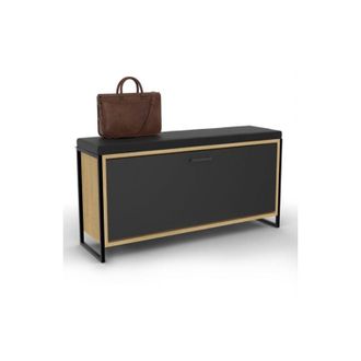 IDMarket Eingangsbank BOSTON mit Kissen und Schuhablage schwarz 100 cm Industriedesign