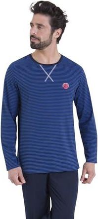 Athéna LESCALE 7P93 Ensemble de Pijama, Rayures Bleues/Bas Marine, XL Homme