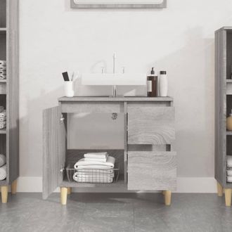 tidyard Waschbeckenunterschrank, Unterschrank, Waschtischunterschrank, Badezimmerschrank mit 2 Schubladen und 1 Fach mit Tür, Badschrank, Holzwerkstoff Grau S