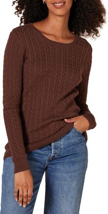 Amazon Essentials Damen Leichter Langarm-Pullover Mit Rundhalsausschnitt Mit Zopfmuster (Erhältlich In Übergröße), Dunkles Kastanienbraun Meliert, XXL