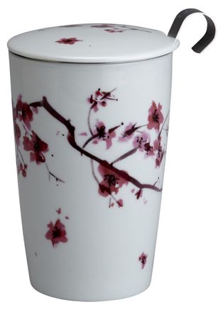 Eigenart TEAEVE Porzellan Teetasse, Becher mit Sieb und Deckel Cherry Blossom + Geschenkkarton