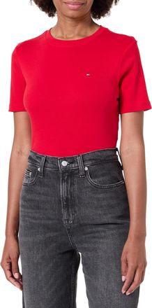 Tommy Hilfiger Damen T-Shirt Kurzarm Slim Cody Rundhalsausschnitt, Rot (Primary Red), XS