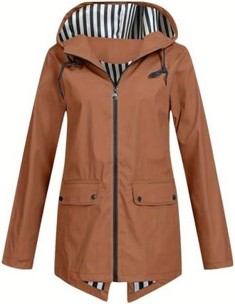 Generic Veste de pluie l&eacute;g&egrave;re pour femme avec capuche, grande taille, coupe-vent, fermeture &eacute;clair, poches, caf&eacute;, XXL