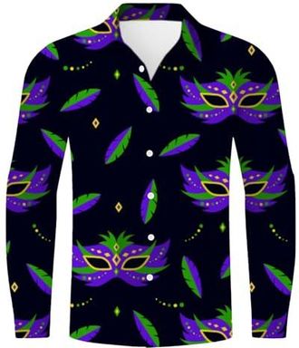 Generico D&eacute;guisement de carnaval pour homme Chemise &agrave; manches longues Hippie Chemise hawa&iuml;enne disco Chemises ajust&eacute;es et color&eacute;es avec col boutonn&eacute; et imprim&eacute;