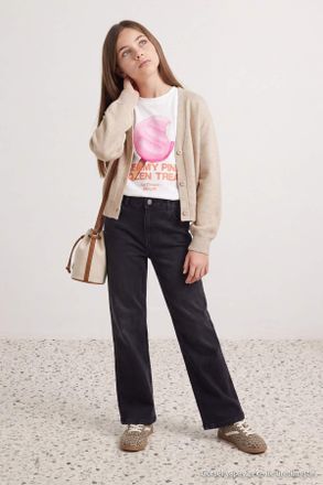 Trendyol M&auml;dchenjeans mit hohem Bund und Grafikprint - Grau