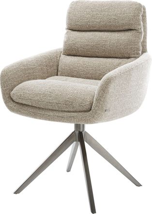 DELIFE Esszimmerstuhl Abelia-Flex mit Armlehnen Kreuzgestell breit Graphit Webstoff Soft Beige 360° drehbar Wippfunktion