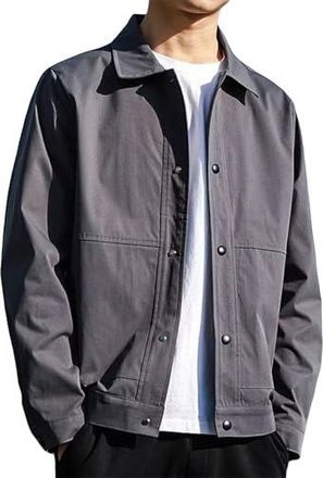 Generic Veste de loisirs l&eacute;g&egrave;re unie pour homme - Avec boutonni&egrave;re - Sans poche - Veste de transition - Col rabattu - Manches longues - Chemise d&eacute;contract&eacute;e -