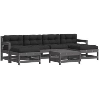 vidaXL 7-tlg. Garten-Lounge-Set mit Kissen Grau Massivholz - Vidaxl