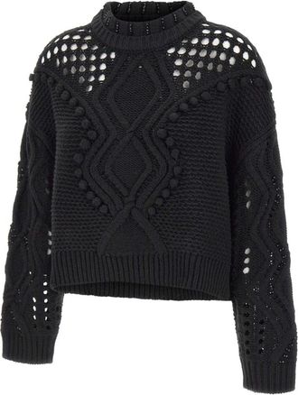 Liu Jo Femme, Pulls, Noir, Taille: 40 FR Pull en laine avec d&eacute;tails ajour&eacute;s