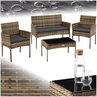 TecTake Ensemble Salon de Jardin Exterieur en Résine tressée Canapé 2 Places 2 Fauteuil Salon et 1 Table de Jardin, Coussins Inclus, Mobilier de Jardin pour A