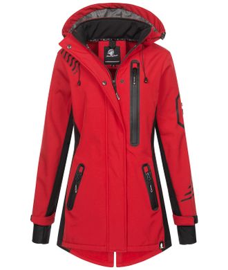 Rock Creek Damen Softshell Jacke Mantel Regenjacke Übergangsjacke Softshelljacke Damenjacke Regenmantel Outdoorjacke Kapuze D-491 Rot 4XL