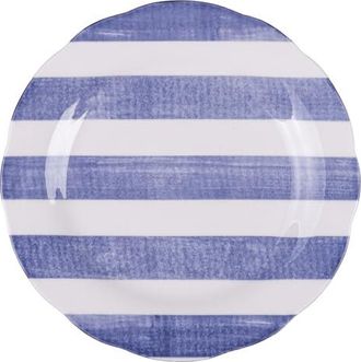 Villa D'Este Home Tivoli Set mit 6 Obsttellern aus Porzellan, gewellter Rand, gestreift, Blau, Versilia