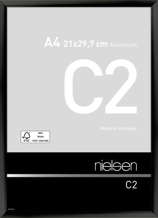 Nielsen Design Bilderrahmen, 21 x 29,7 cm (A4), Aluminium, Schwarz glanz, Dokumentenrahmen zum Aufhängen im Hoch- & Querformat, Echtglas, C2
