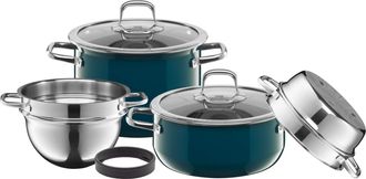 Silit Compact Topfset Induktion 4-teilig, Kochtopf Set mit Glasdeckel, Silargan Funktionskeramik, Induktions T&ouml;pfe Set nickelfrei, petrol