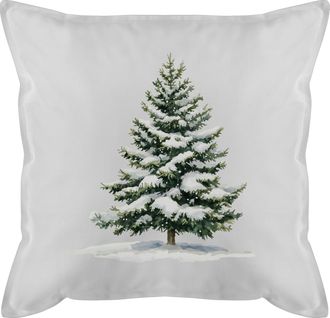 Shirtracer Kissen 50x50 - Weihnachtskissen Christmas Geschenke - Motiv Weihnachtsbaum mit Schnee Geschenk Wintermotiv Schneebedeckte Tanne I Winter Geschenk zur 