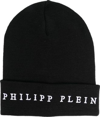 Philipp Plein Strickm&uuml;tze mit Logo-Stickerei - Schwarz
