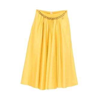 Elisabetta Franchi Stretch Baumwollrock mit Schmuckdetail - - Skirts - Damen - Gelb - S