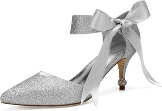 Generic Chaussures De Mariage Bout Pointu Mari&eacute;e Stylet Talons Femme Et&eacute; Talon Mariage Soir&eacute;e Chaussures Femmes 7.5Cm,Argent,37 EU