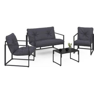 IDMarket Idmarket - Salon de jardin bas nairobi 4 places en acier gris anthracite