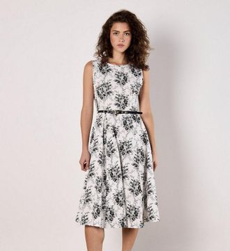 Apricot Midikleid Midikleid mit Rosendruck (abnehmbarer G&uuml;rte) mit abmehmbarem G&uuml;rtel