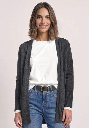 Street One Cardigan STREET ONE, Damen, Gr. 34, grau (armor grau meliert), Web, 37% Baumwolle, 34% Polyacryl, 26% Polyester, 3% Elasthan, unifarben, comfort fit l