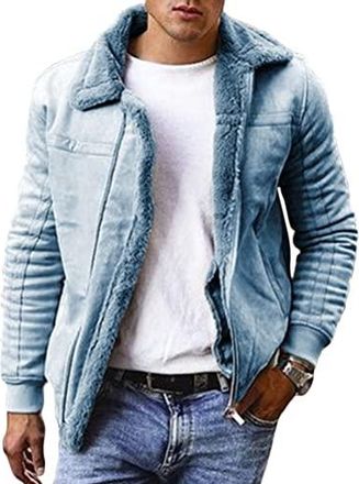 ORANDESIGNE Manteaux Hommes Blouson Automne Hiver Svelte Veste Travail Polaire Blouson Chaude Décontractée Veste Sweat sans Capuche A Bleu, L