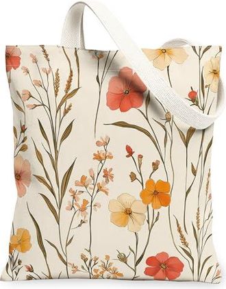 Generic Spring Lmpatiens Sac fourre-tout en toile pour le magasinage 33 x 38 cm, motif floral sauvage vintage, sac d&eacute;picerie r&eacute;utilisable pour femme, esth&eacute;tiq
